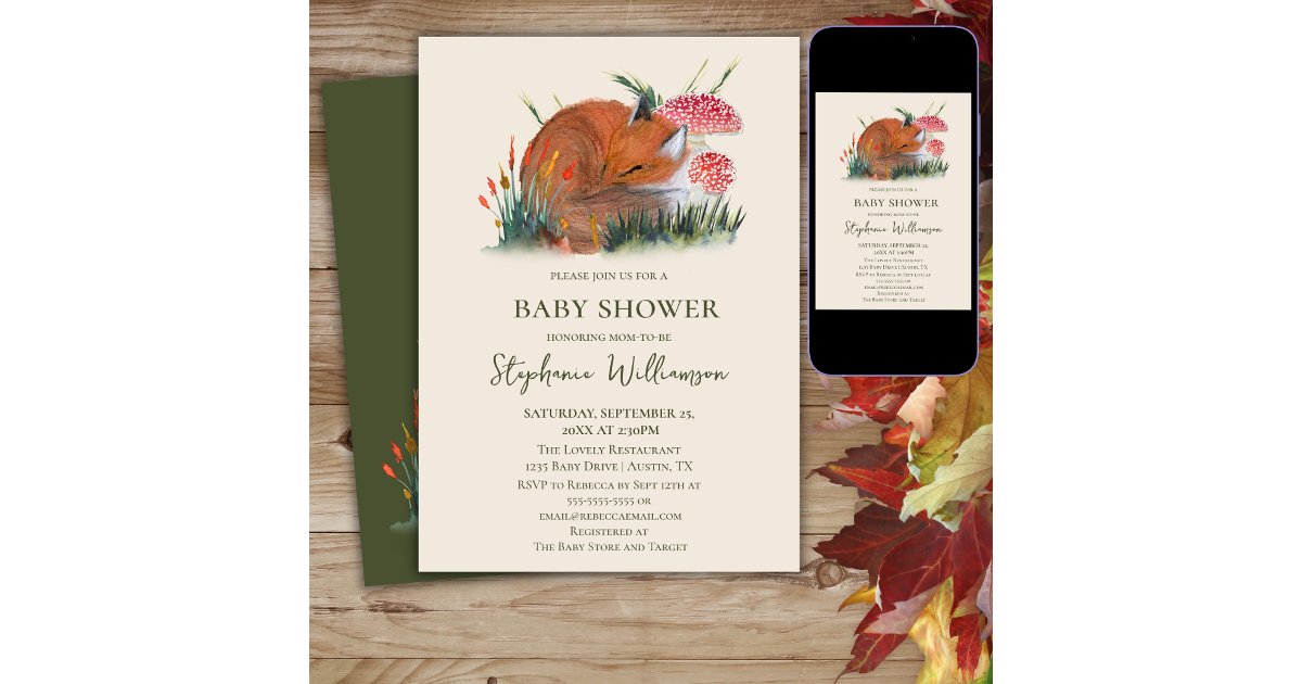 Woodland Fox Autumn Baby Shower | Cottage Core Invitation | Zazzle