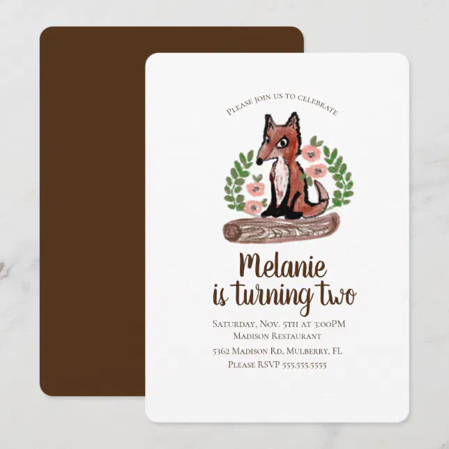 Woodland Rustic Fox Floral Birthday Party Invitation | Zazzle