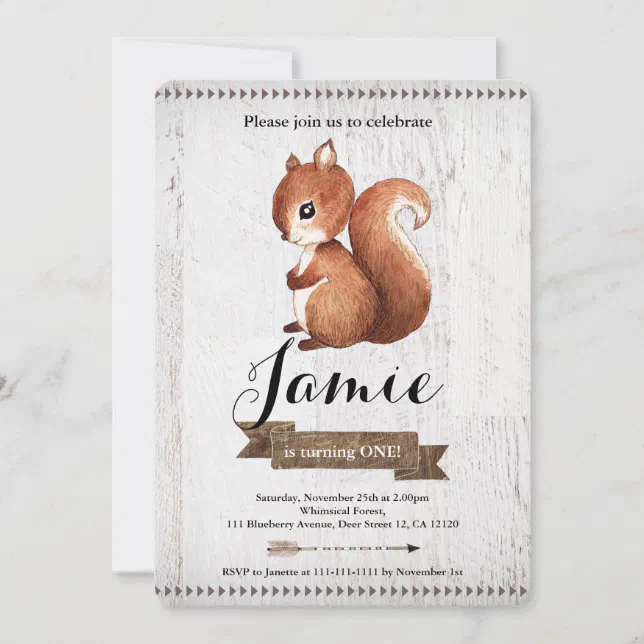 Woodland Squirrel first birthday invitation | Zazzle