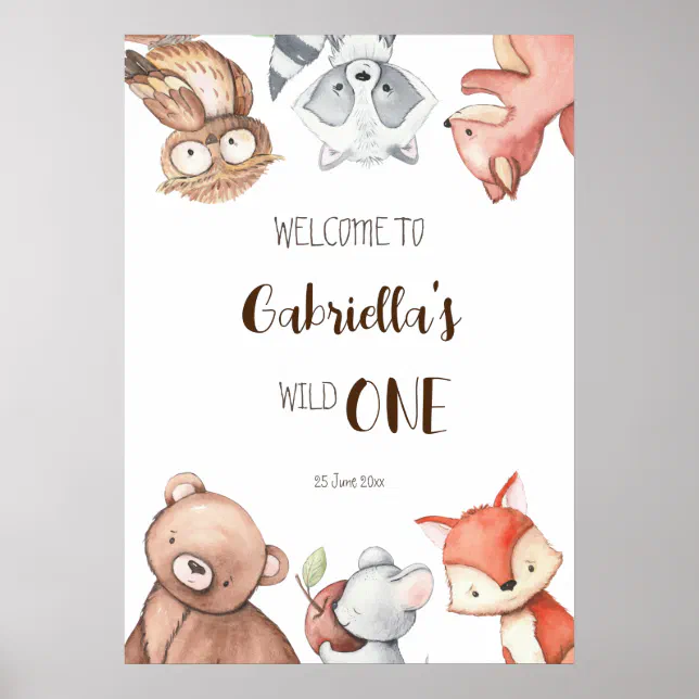Woodlands forest animals birthday welcome sign | Zazzle