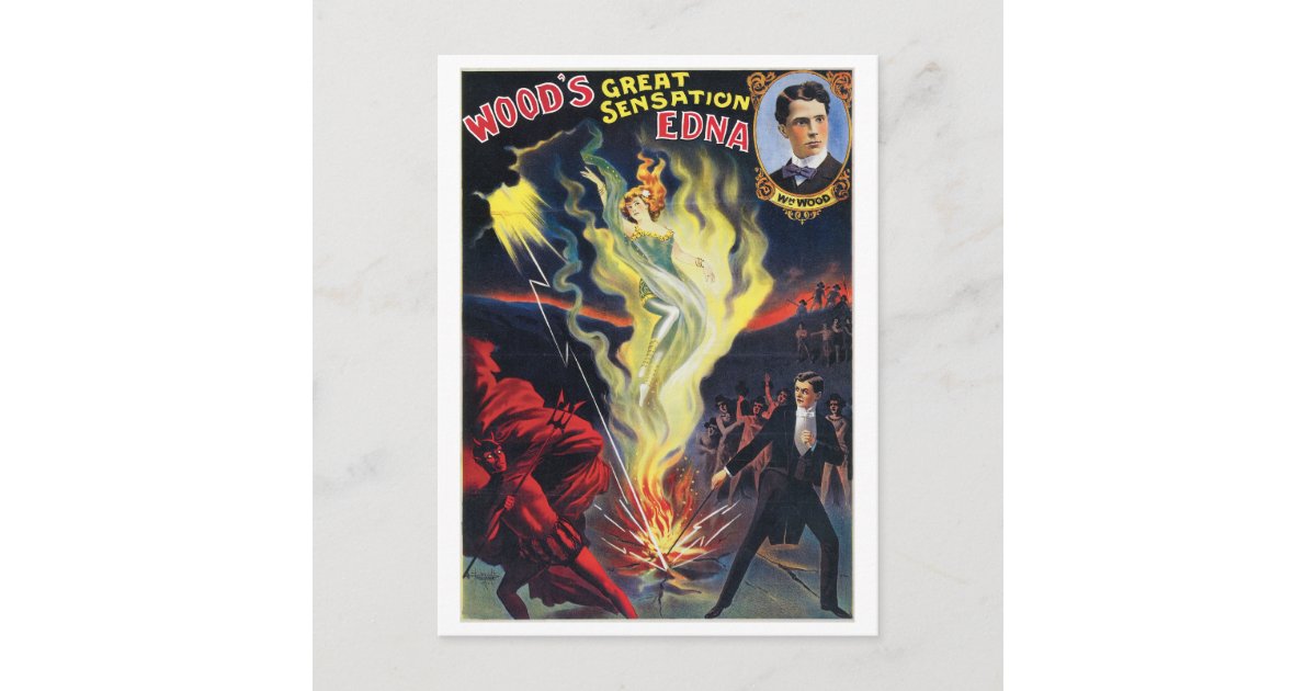 Wood's ~ Sensation Edna Vintage Magic Act Postcard | Zazzle