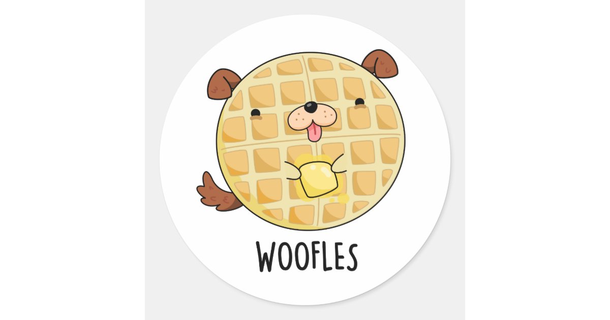 Woofles Funny Doggy Waffle Pun Classic Round Sticker | Zazzle