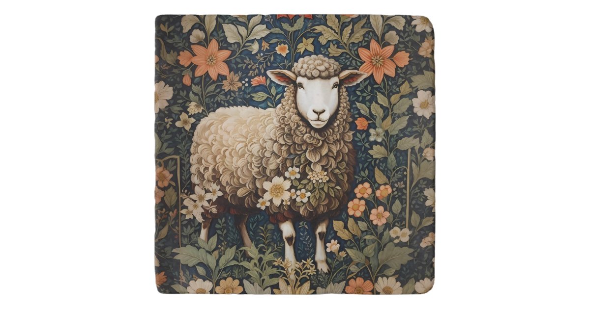 Wooly Sheep William Morris Inspired Floral Trivet | Zazzle