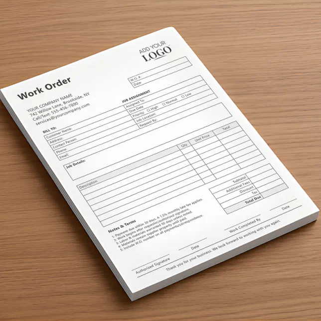 Work Order | Company Logo Tear Off Business Form Notepad | Zazzle