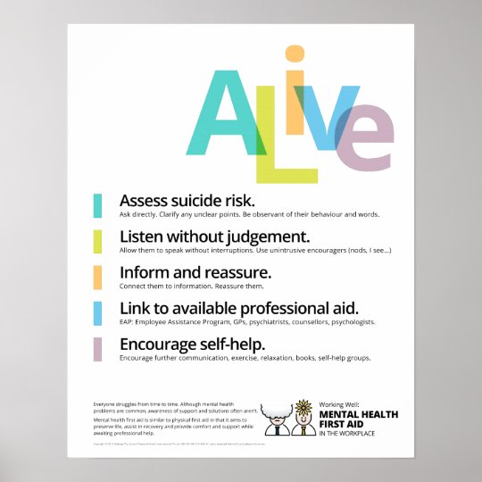 Working Well: Mental Health First Aid Poster | Zazzle.co.uk