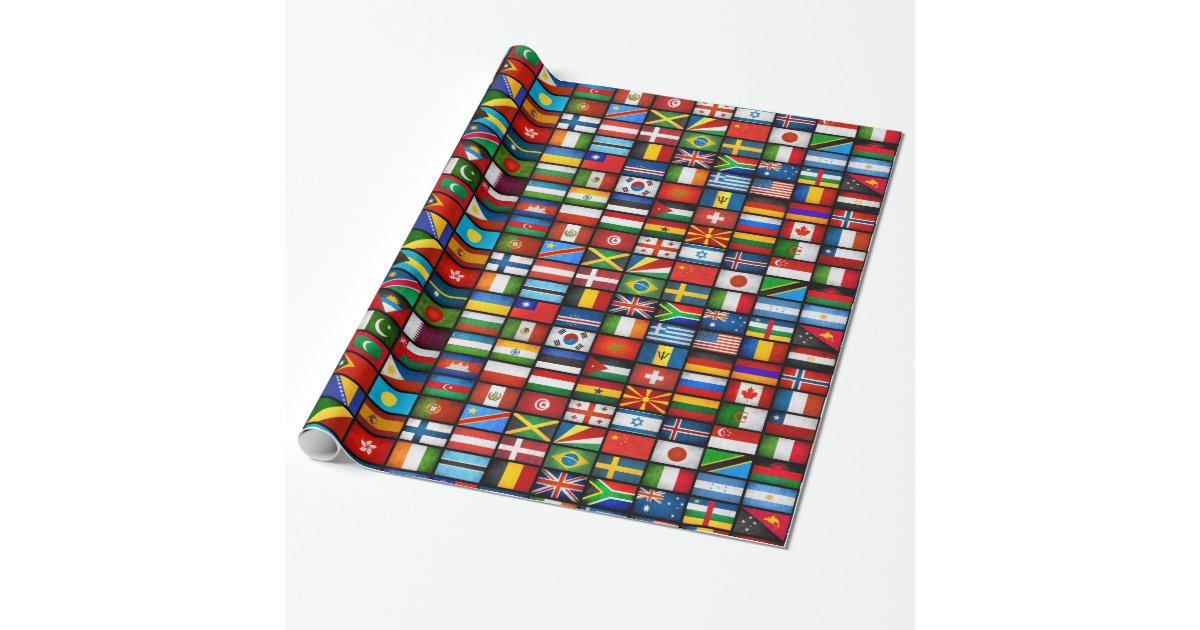 World Flags Wrapping Paper (Black) | Zazzle