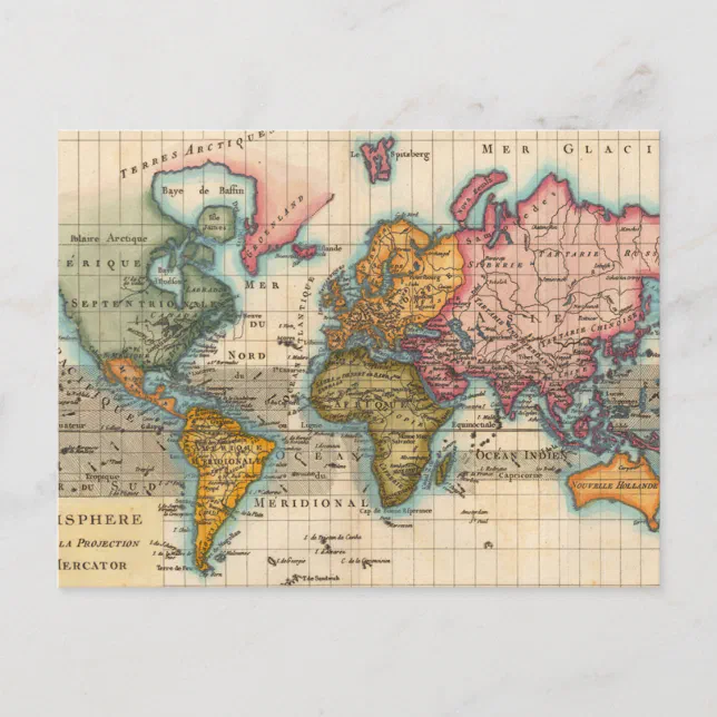 World Map 1700s Antique Continents Postcard | Zazzle
