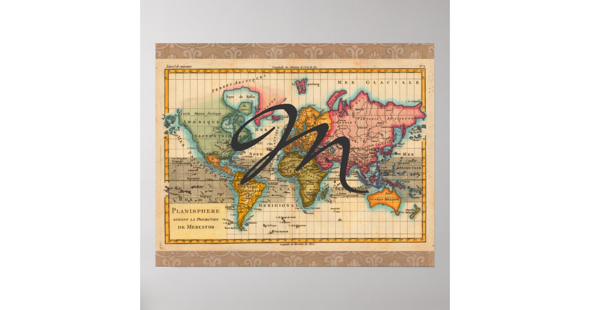 World Map 1700s Antique Continents Poster | Zazzle