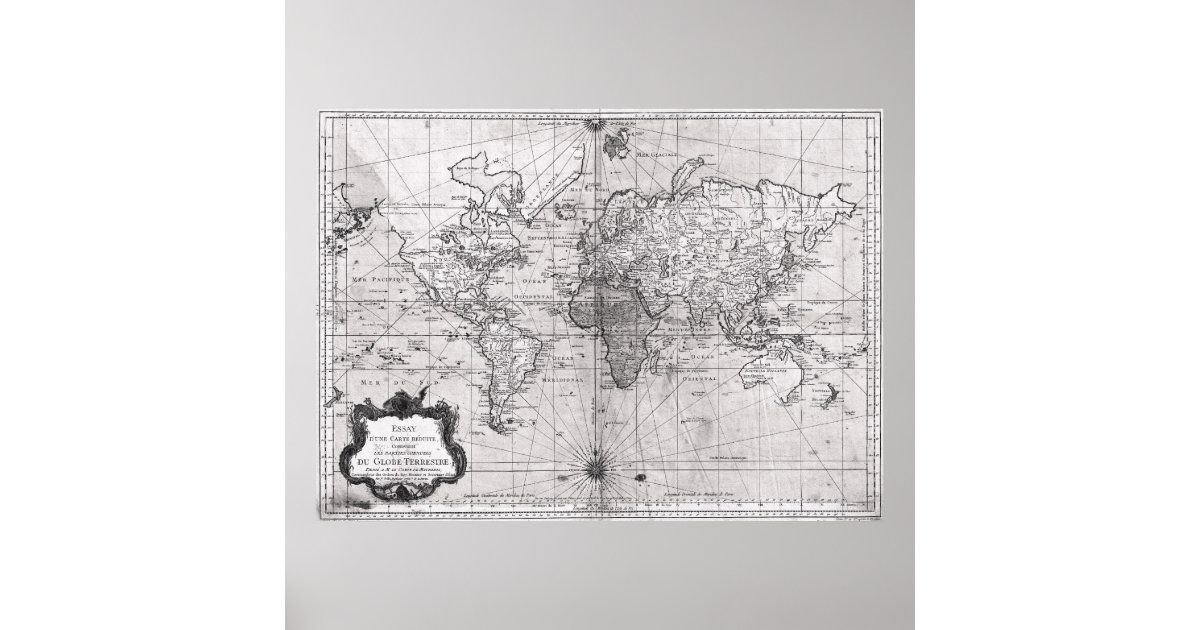 World Map (1778) White & Black Poster | Zazzle