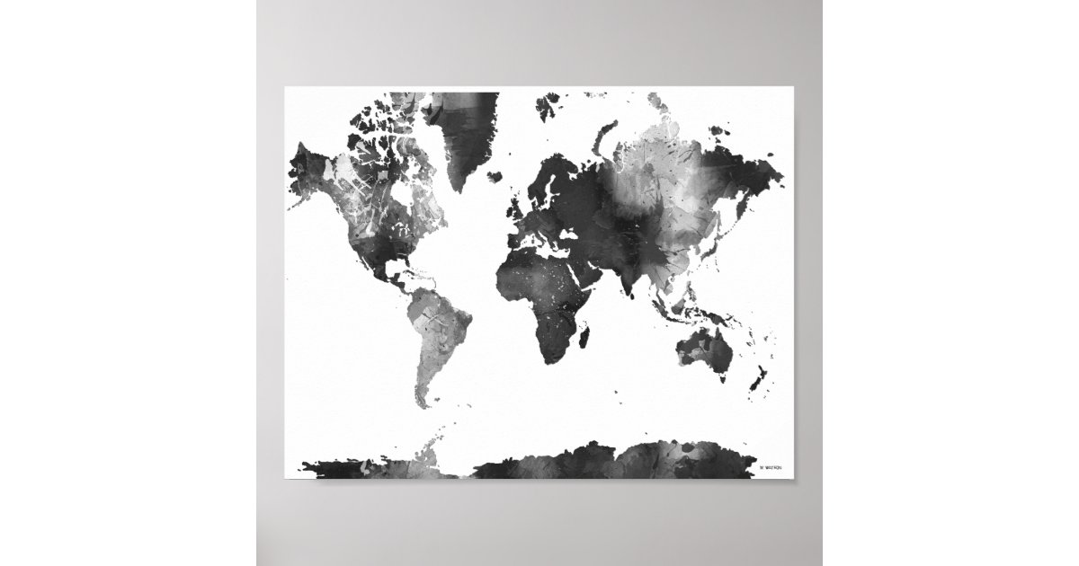 WORLD MAP BLACK and WHITE Poster | Zazzle