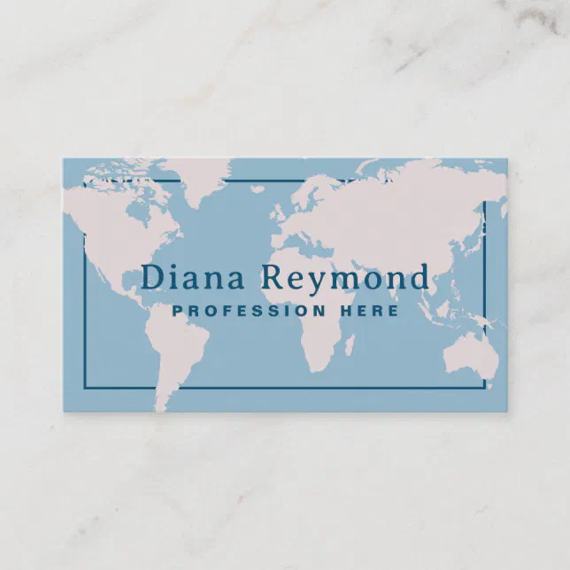 World Map Elegant Light Blue Business Card | Zazzle