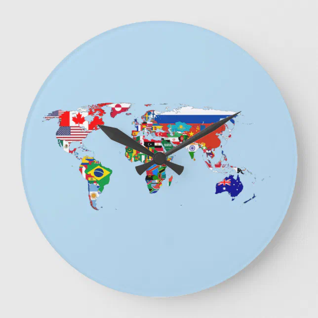World Map of Flags Acrylic Wall Clock | Zazzle