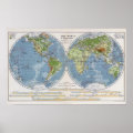 World Map showing Heights of Land depth of Sea Poster | Zazzle