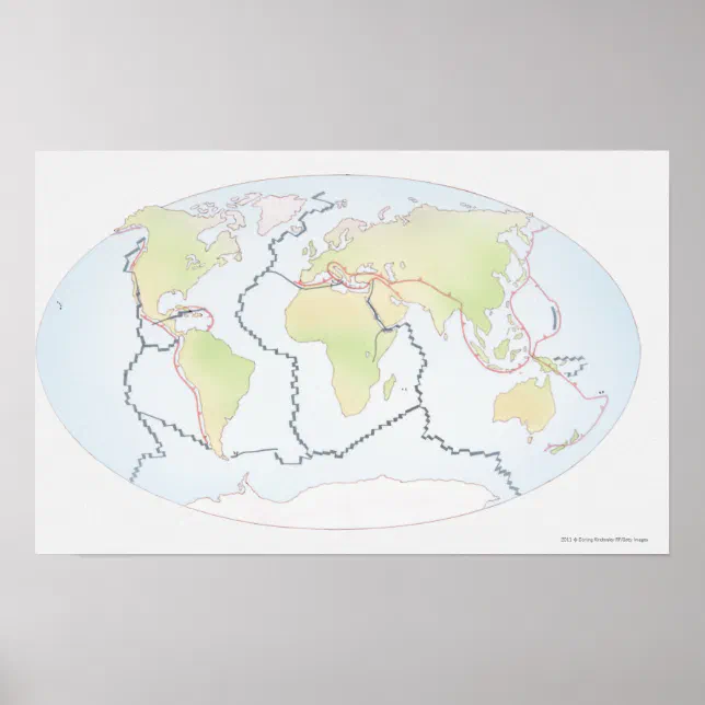 World map showing plate margins poster | Zazzle