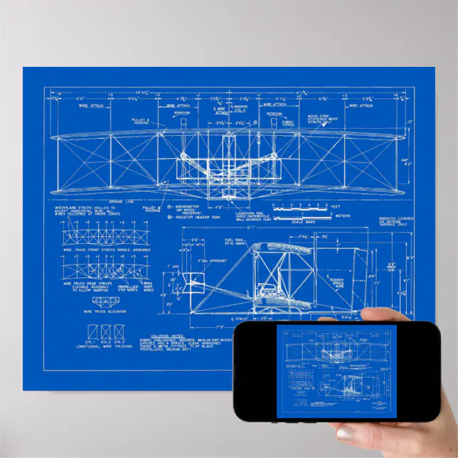 Wright Bros. "Flyer" Blueprint 1903 Poster | Zazzle