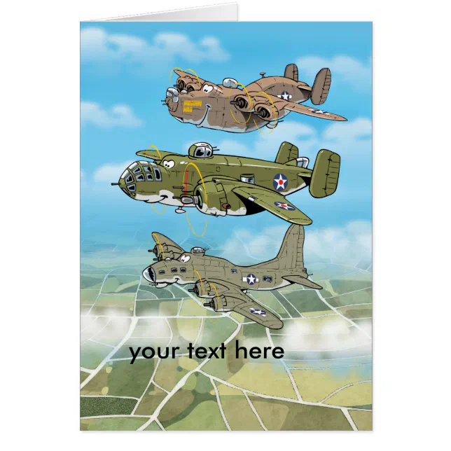 ww2 bomber editable text and cartoon planes card | Zazzle