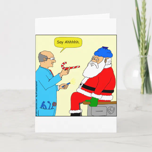 x85 Santa say ahhh Cartoon Holiday Card | Zazzle