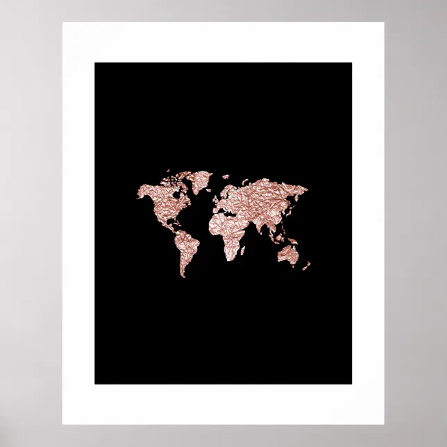 XL world map in crumpled Rose gold print | Zazzle