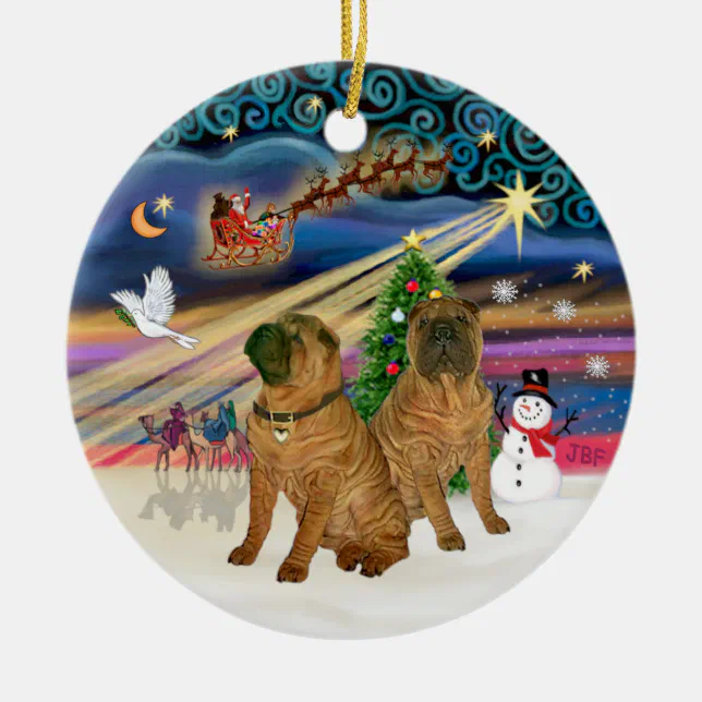Xmas Magic - Chinese Shar Pei (TWO) Ceramic Tree Decoration | Zazzle