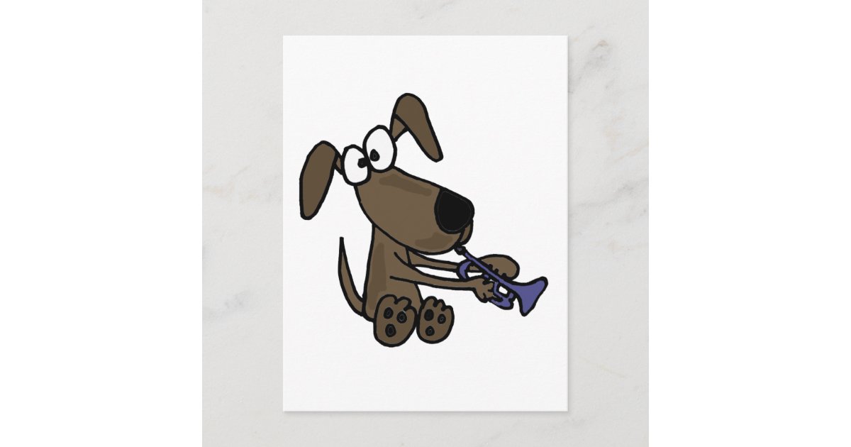 XX- Funny Puppy Dog Playing Trumpet Cartoon Postcard | Zazzle