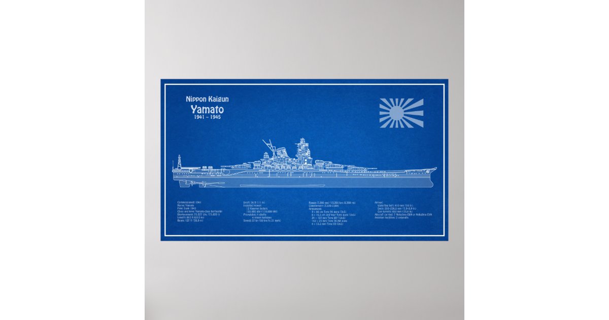 Yamato - Ship Blueprint Plans ABD Poster | Zazzle