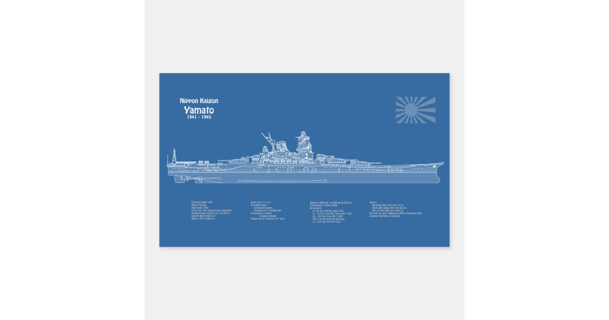 Yamato - Ship Blueprint Plans ABD Rectangular Sticker | Zazzle