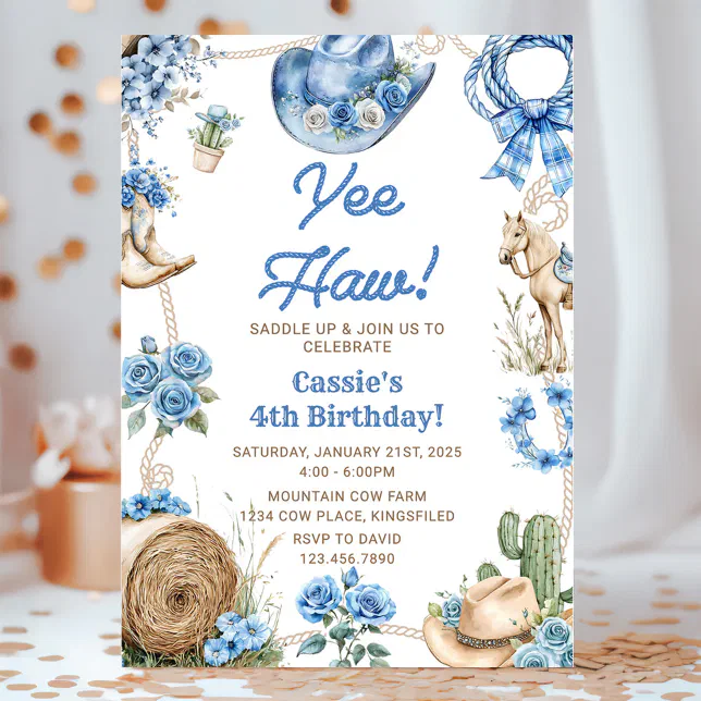 Yee Haw! Western Cowboy Rodeo Birthday Party Invitation | Zazzle