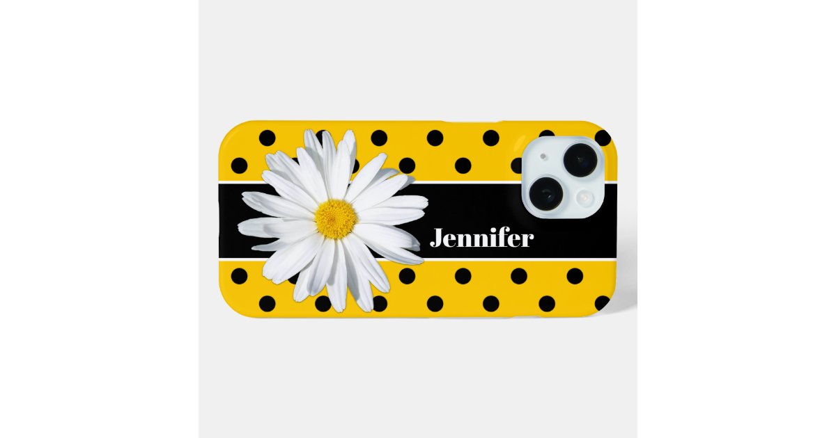Yellow, Black Polka Dots, Daisy Flower iPhone Case | Zazzle