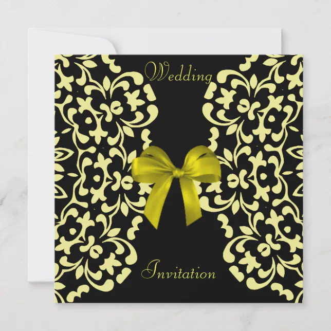 Yellow Black Pretty Lace Wedding Invites | Zazzle