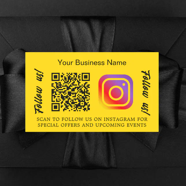 Yellow business name qr code Instagram Rectangular Sticker | Zazzle