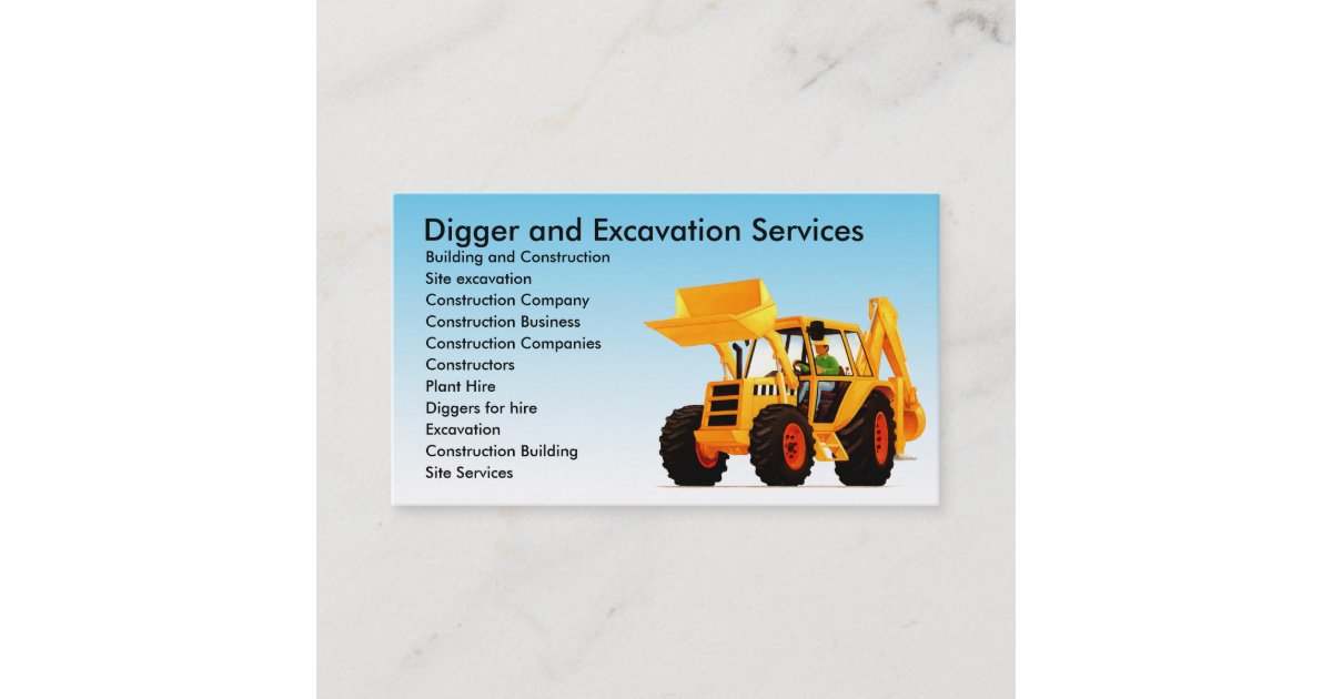 Yellow Digger Custom Construction Business Card | Zazzle