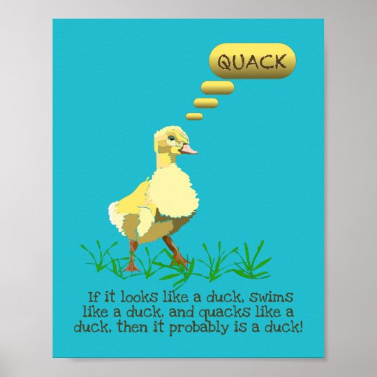 Yellow Duck Saying Quack Illustration Poster | Zazzle.co.uk