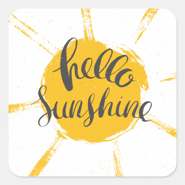 Yellow HandDrawn Sun Hello Sunshine Image Text Art Square Sticker | Zazzle