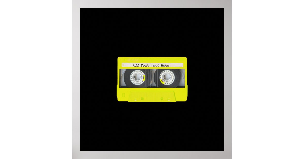 Yellow Neon Customisable Cassette Tape Poster | Zazzle