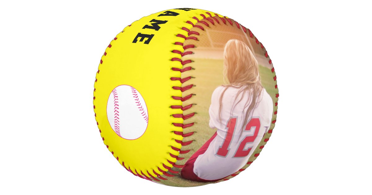 Yellow Pink Team Name Player Number Photo Softball | Zazzle