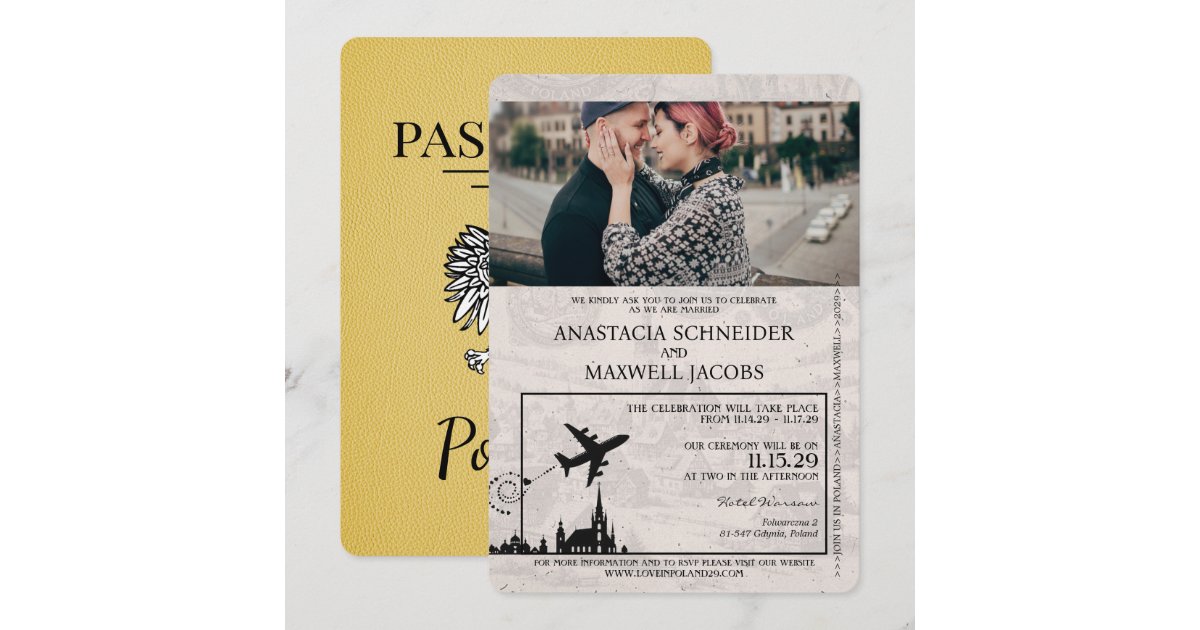 Yellow Poland Passport Wedding Invitation | Zazzle