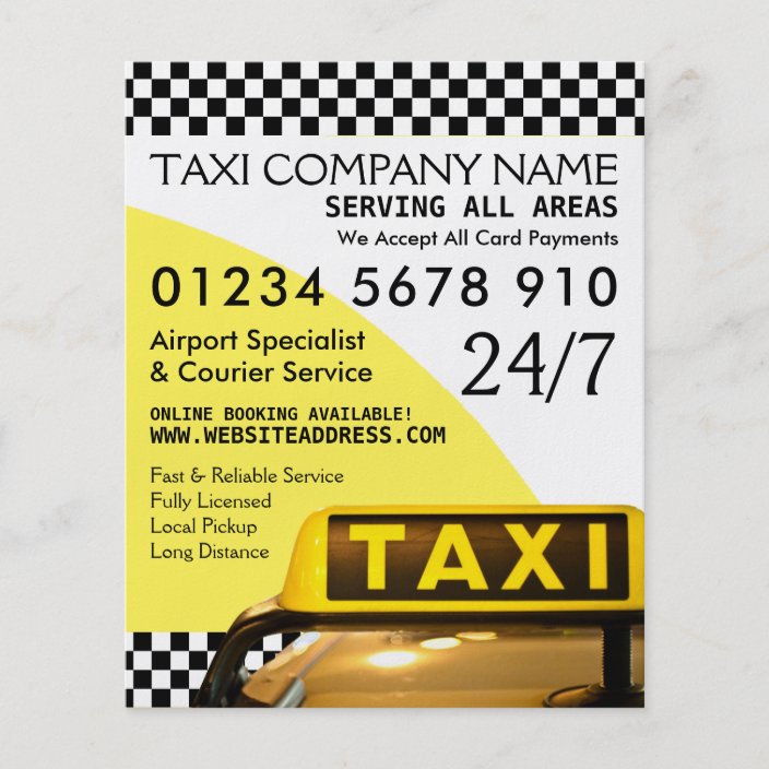 Yellow Taxi Cab Sign with Price List Advertising Flyer | Zazzle.co.uk