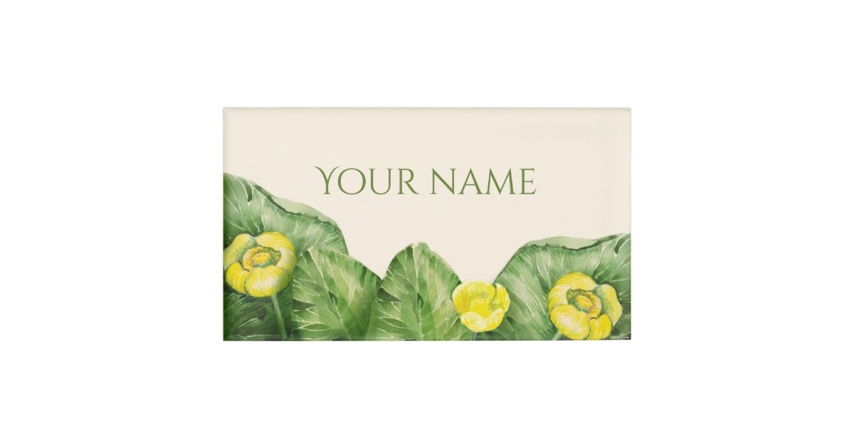 yellow water-lily watercolor name tag | Zazzle