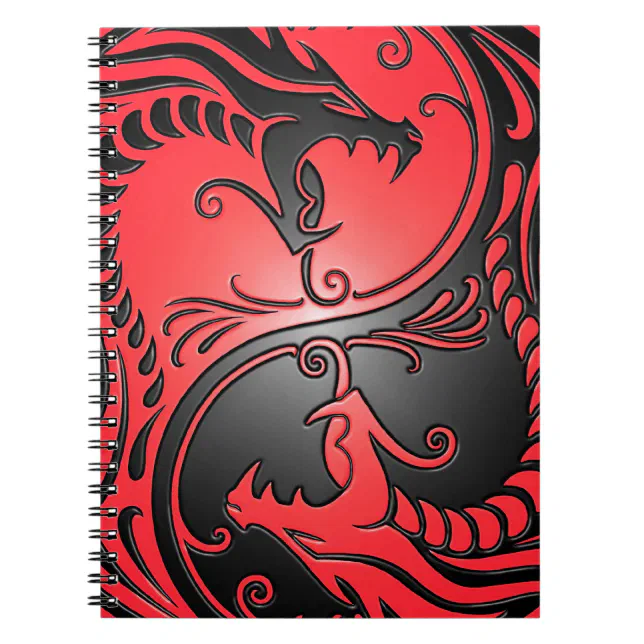 Yin Yang Dragons, red and black Notebook | Zazzle