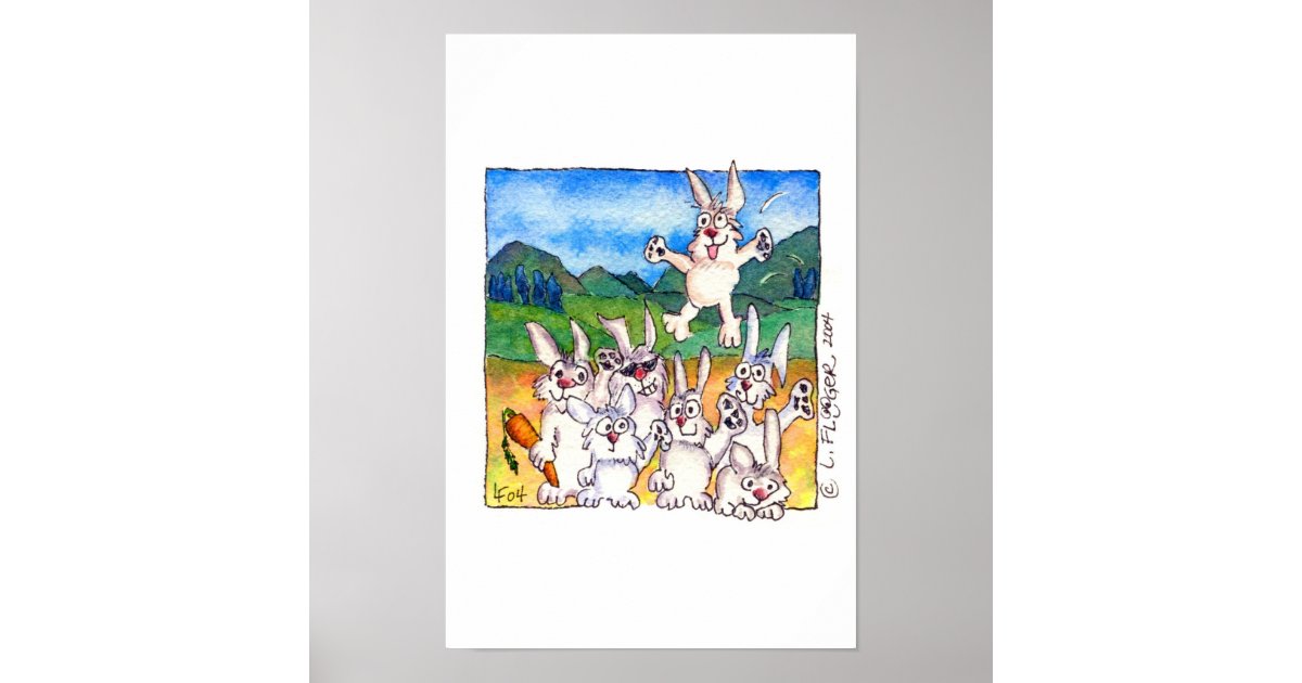 Yippee!!! -Cute Cartoon Rabbits ! Poster Print | Zazzle