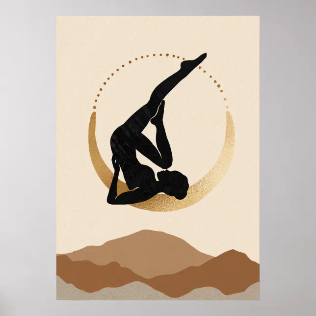 Yoga pose gold moon modern abstract zen poster | Zazzle