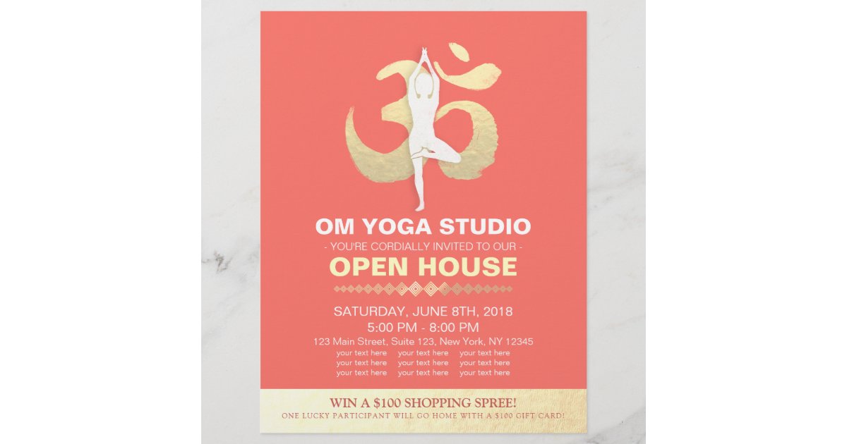 YOGA Studio Open House Meditation Pose & OM Symbol Flyer | Zazzle