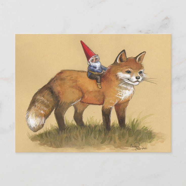 Young Gnome and Fox Postcard | Zazzle