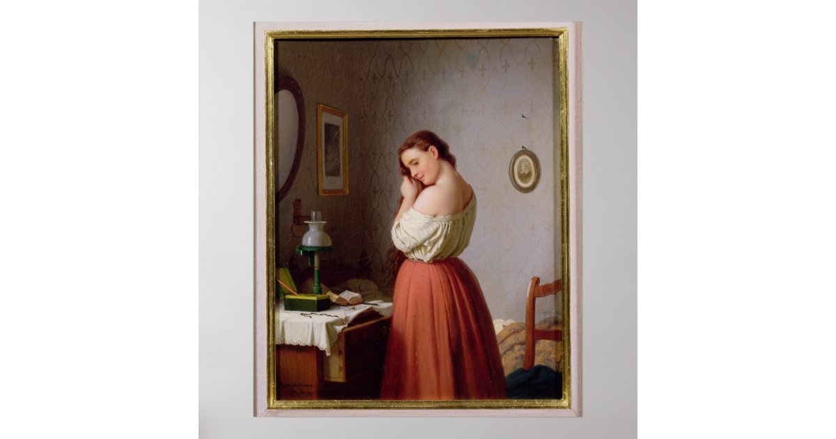 Young Woman Plaiting her Hair Poster | Zazzle