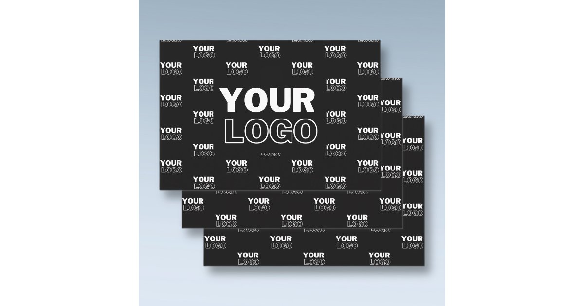 Your Logo & Background Repeating Logo | Black Wrapping Paper Sheet | Zazzle