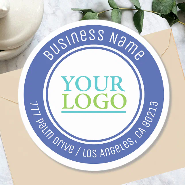 Your Logo, Bus. Name Address or Any Text, Med Blue Classic Round ...