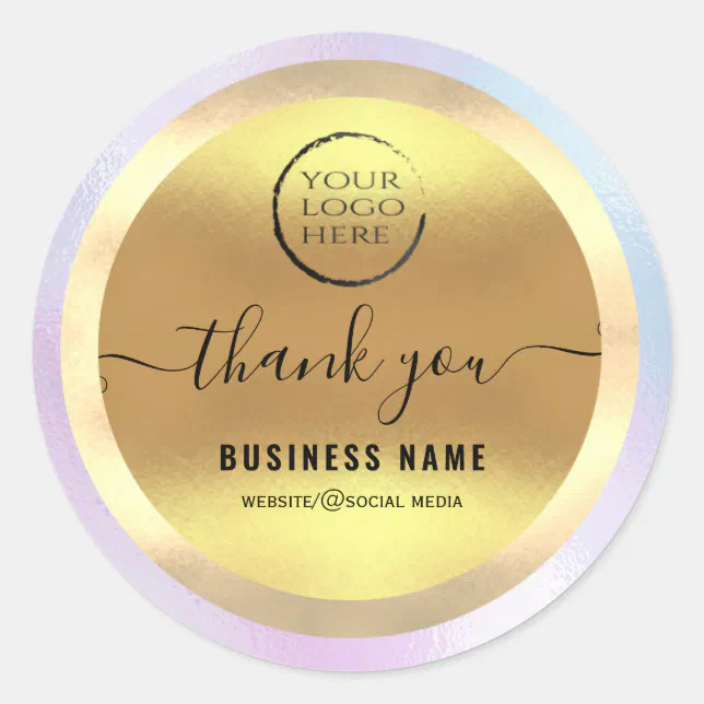 Your logo gold script thank you business classic round sticker | Zazzle