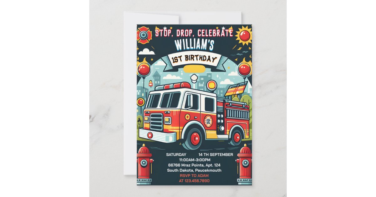 Your Red Hot Fire Truck Engine Safety 1st birthday Invitation | Zazzle