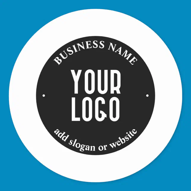 Your Text & Uploaded Logo | Editable Black & White Classic Round ...