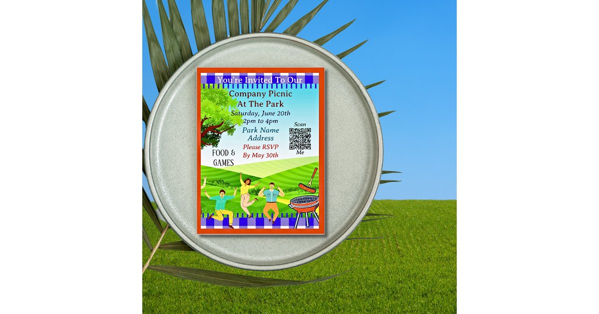 You're Invited, Company Picnic Summer QR code Invitation Postcard | Zazzle